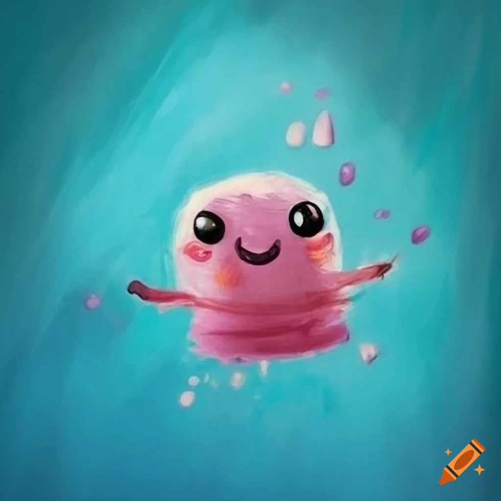 Cute floating creature in crayon drawing