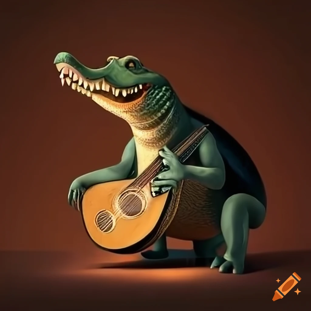 Crocodile playing oud instrument