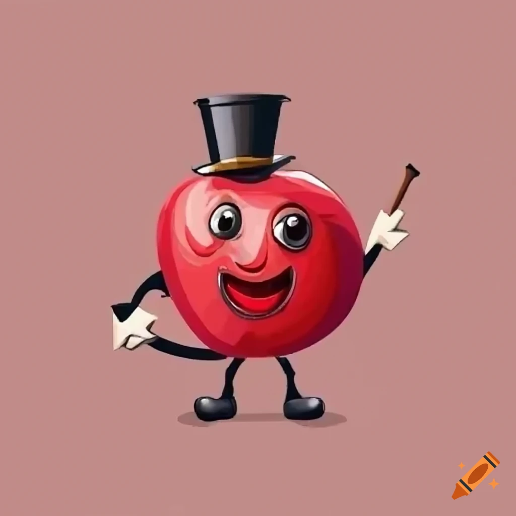 Cartoon illustration of mr. apple with cane and top hat