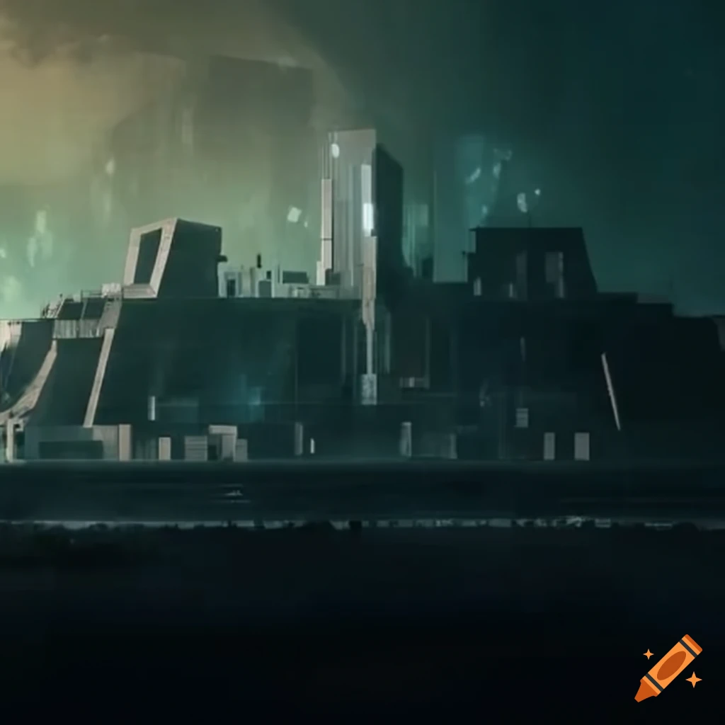 Brutalist concrete megastructure in space