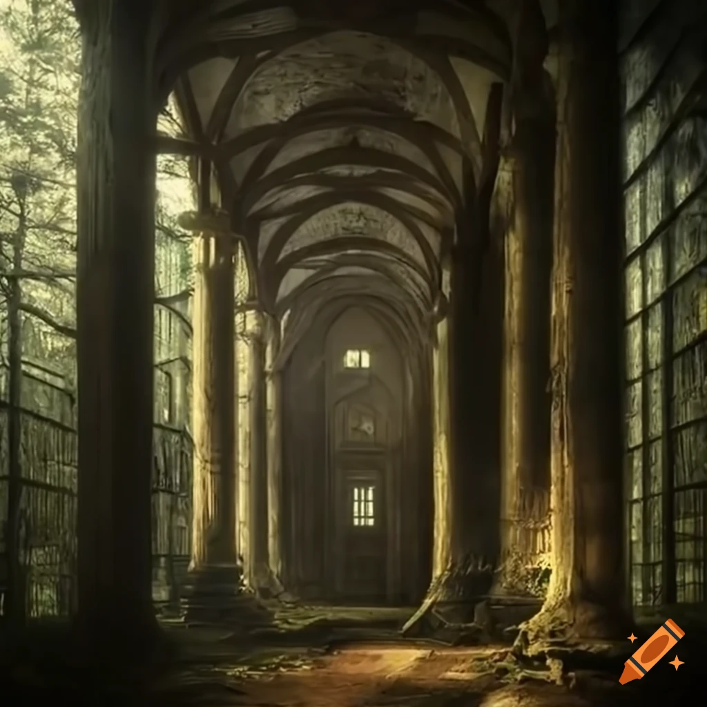 Medieval bar inside a fallen meteor in a colorful forest setting on Craiyon