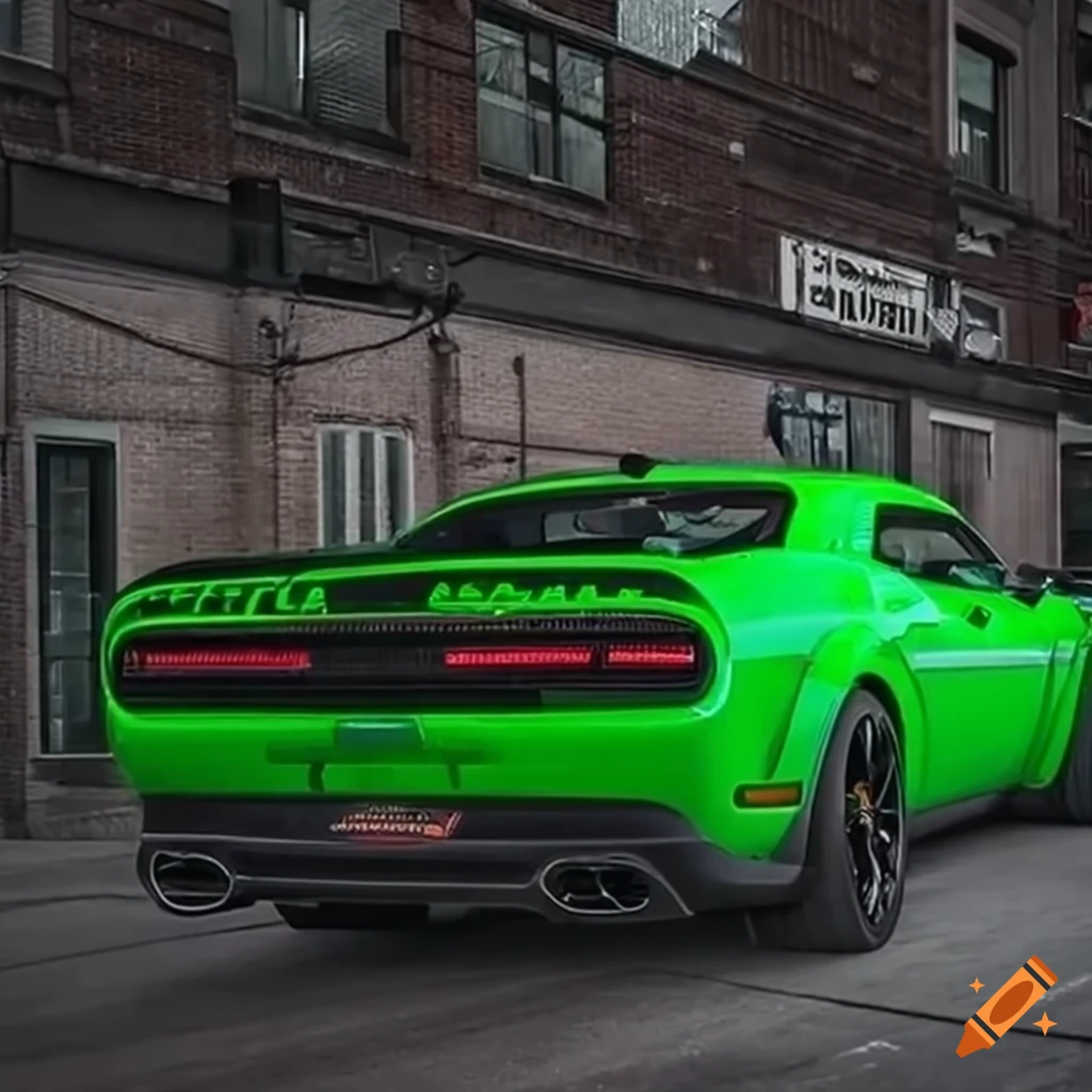 Dodge demon challenger on the highway, side rear view on Craiyon