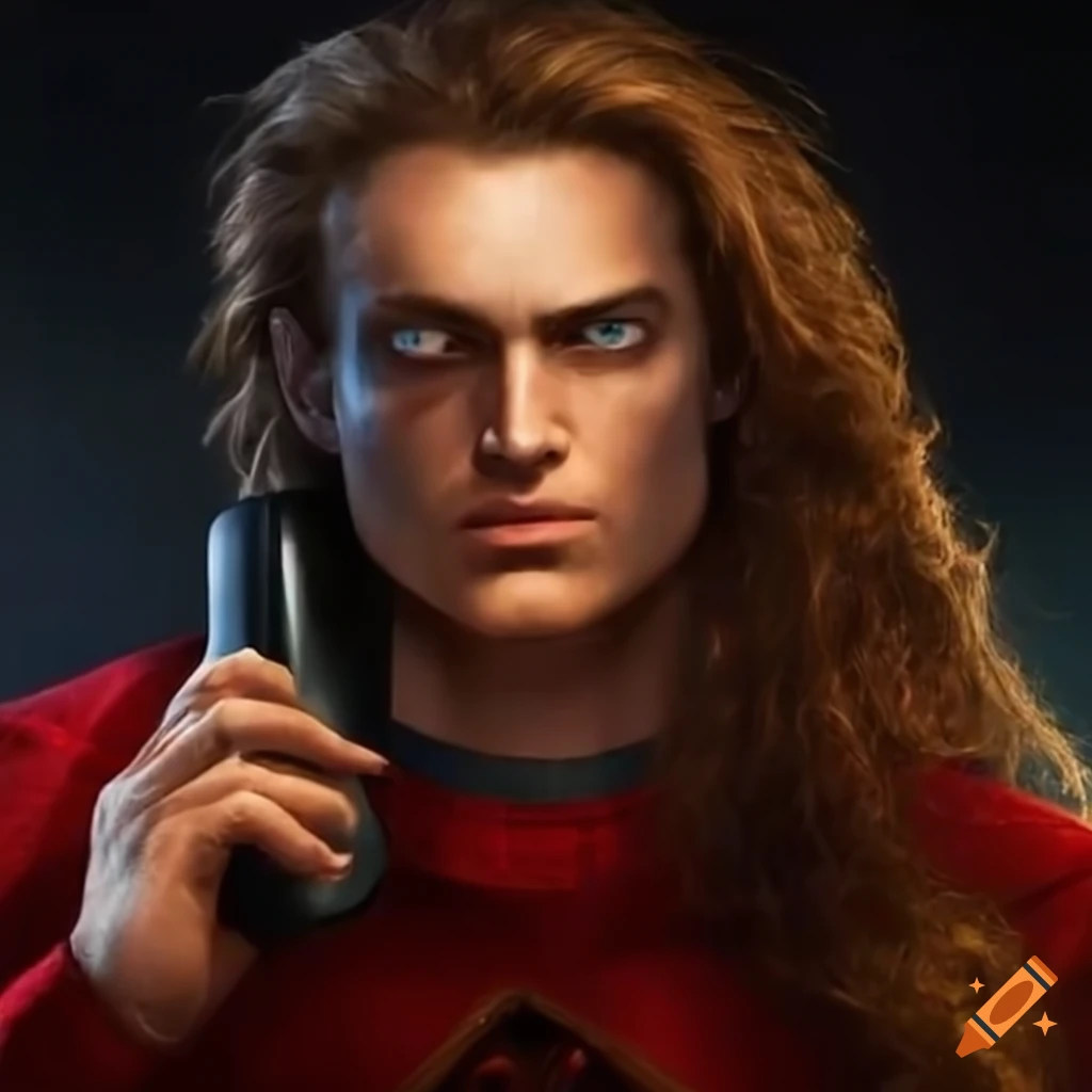 Superhero talking on a landline telephone