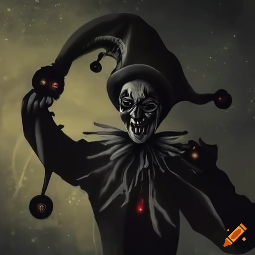 Halloween tarot card with a shadowed jester on Craiyon