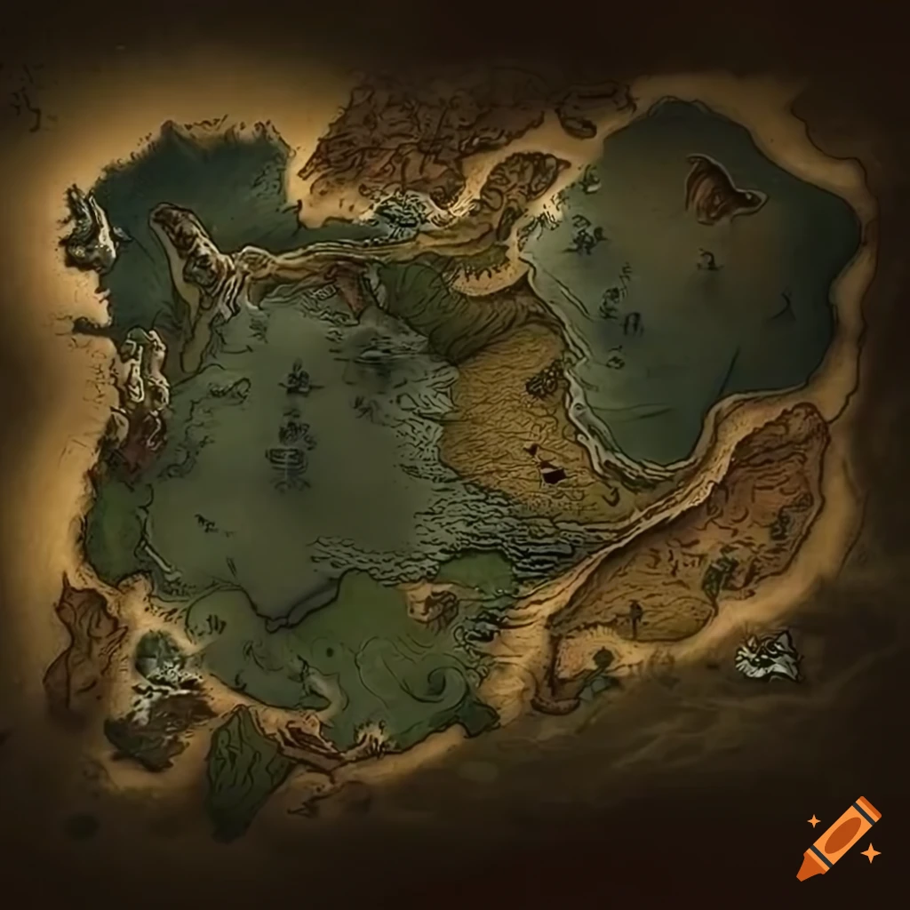 Map of a mystical fantasy land on Craiyon