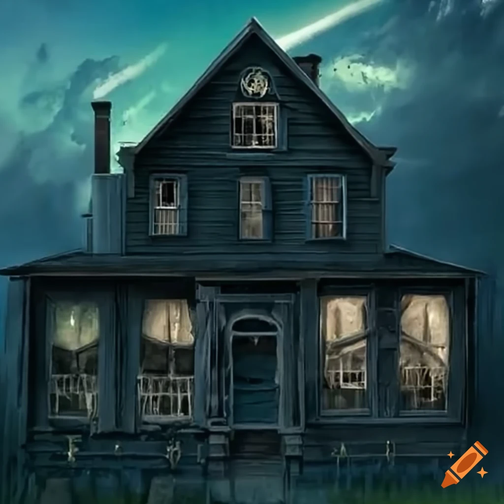 Front view of a spooky haunted house on Craiyon