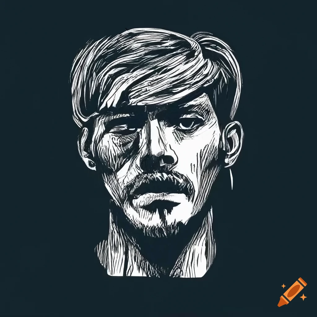 Detailed pencil portrait of a man with a sad expression
