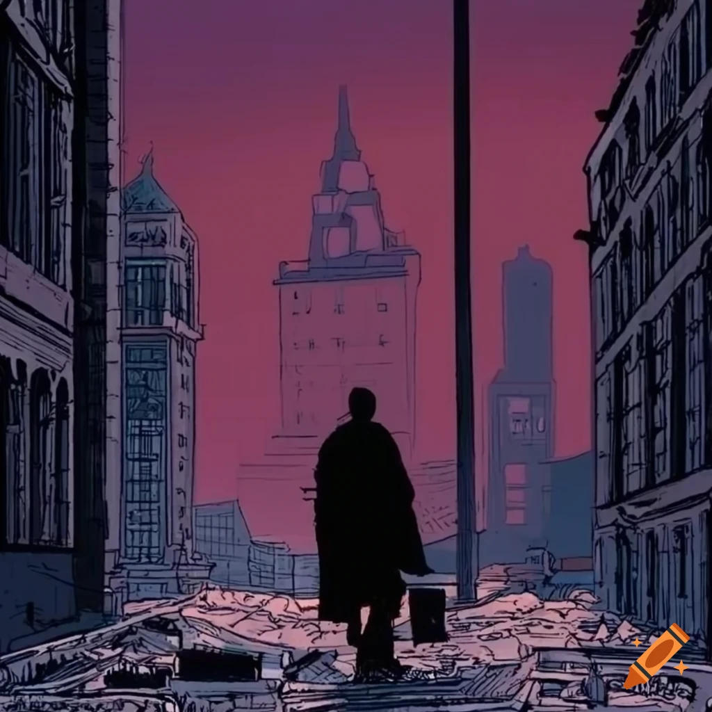 Graphic novel street scene for les miserables school production on Craiyon