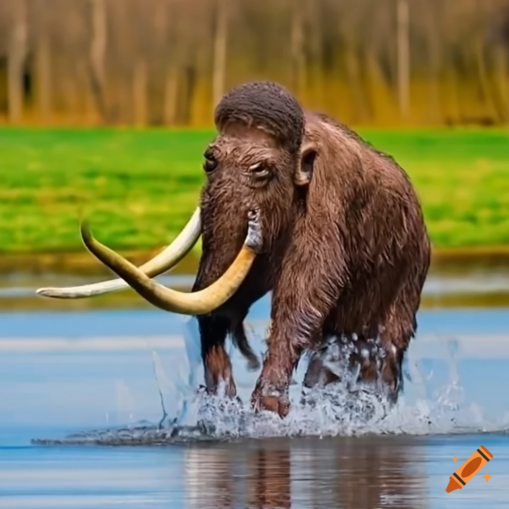 Wooly mammoth running in water on Craiyon