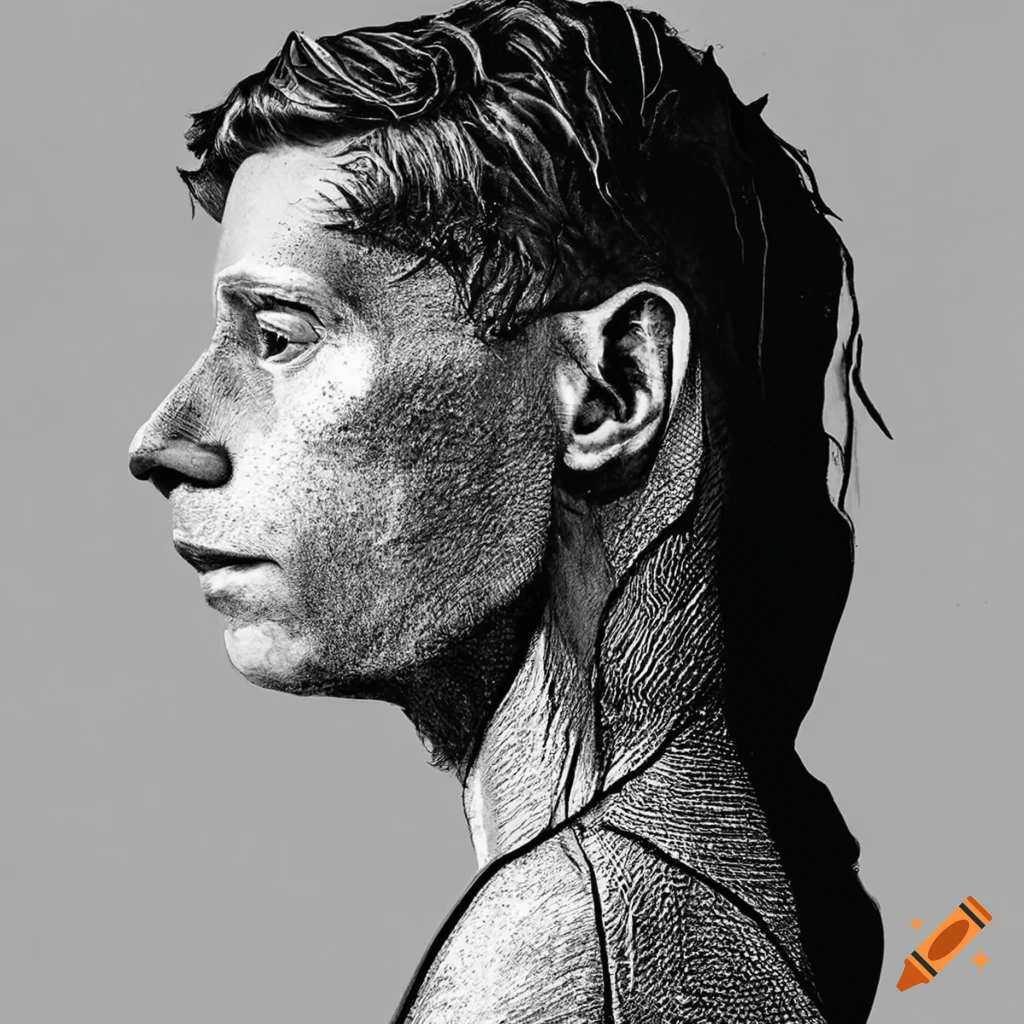 Scratchboard illustration of a male model disassociating conjoined ...