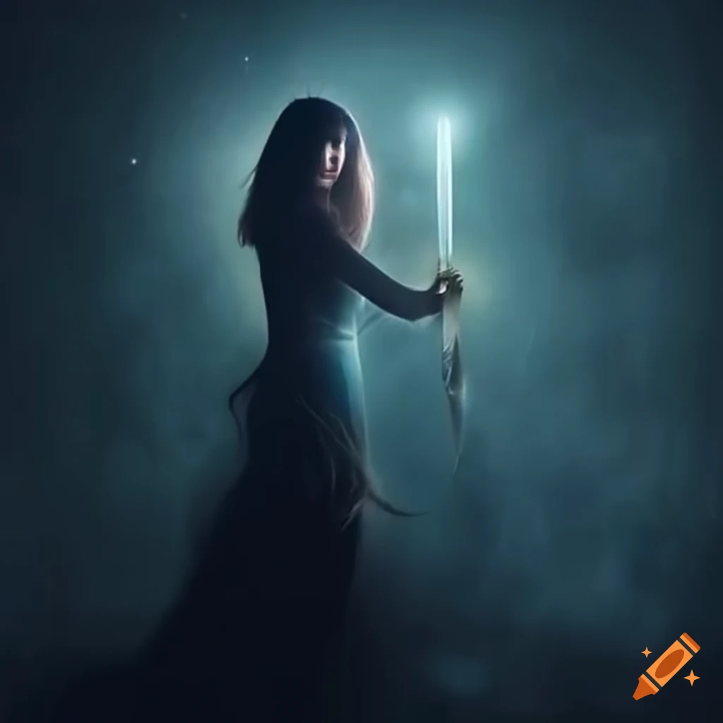 Artistic depiction of a mysterious woman with a dagger on Craiyon