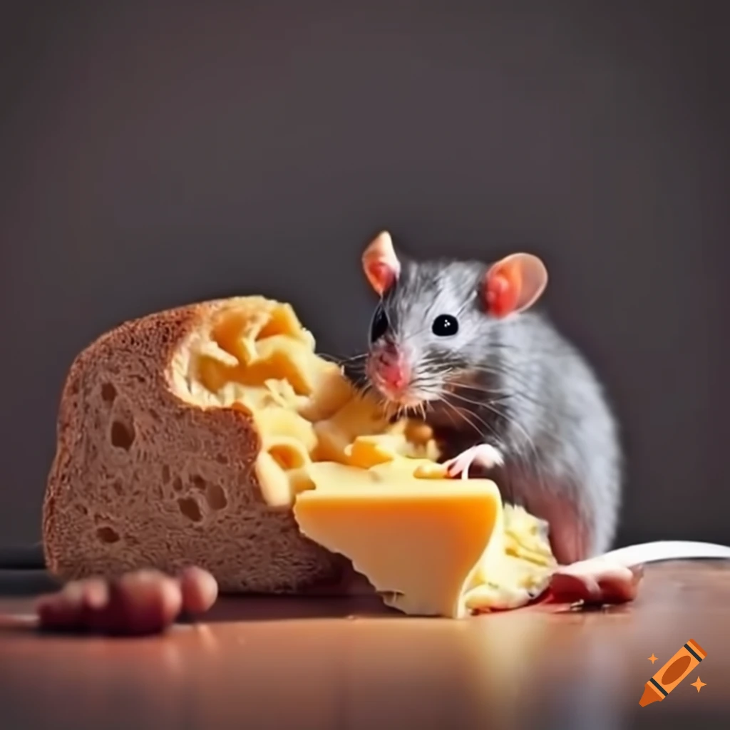 Rat enjoying a meal of cheese and bread on Craiyon
