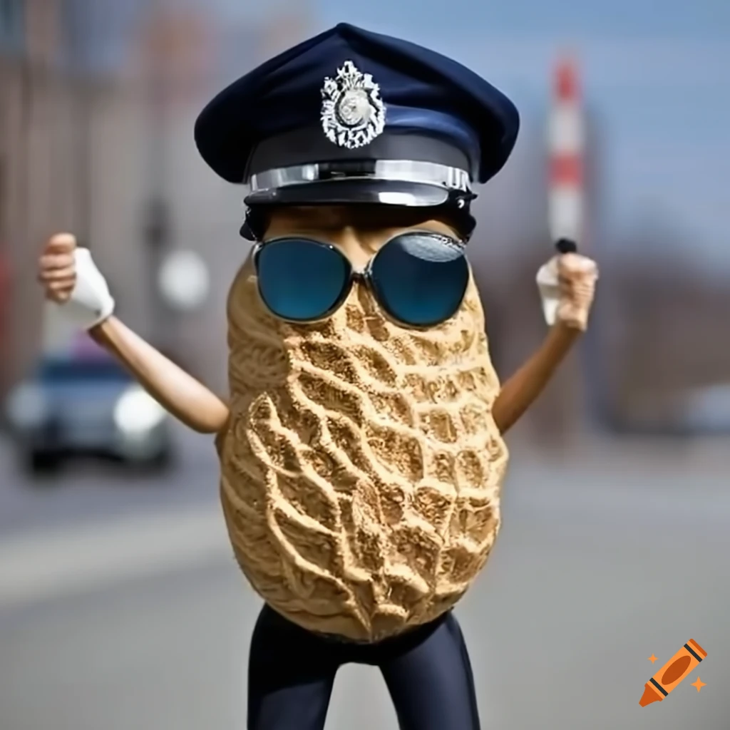Funny image of a peanut traffic police on Craiyon