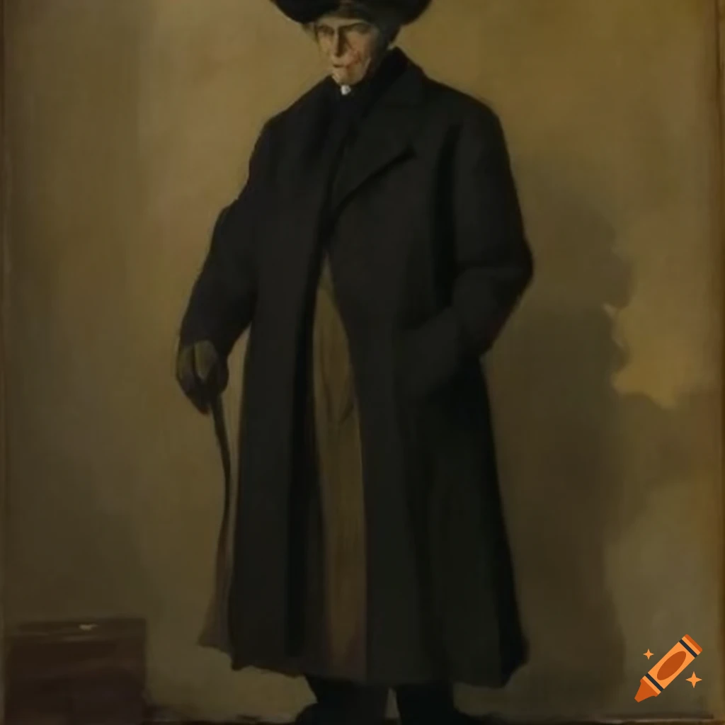 Painting of a man in a coat standing