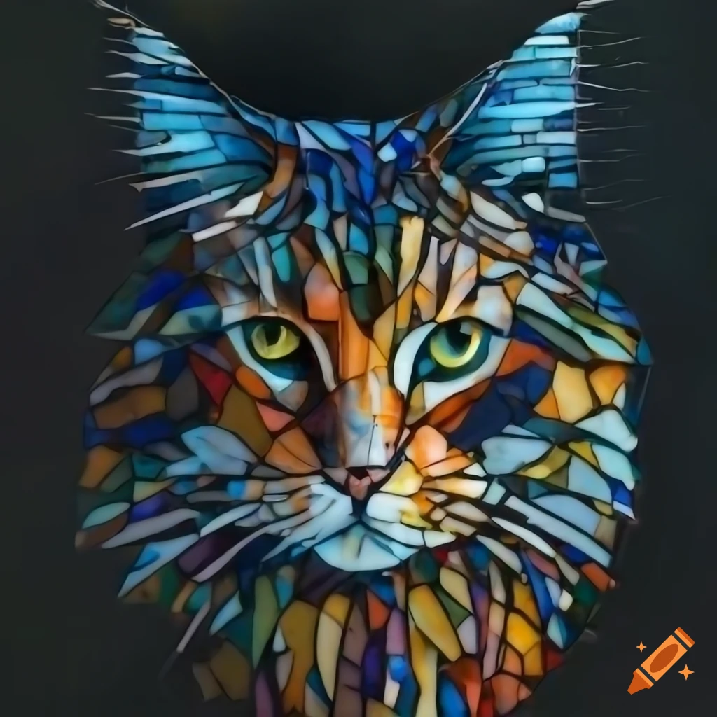 Vibrant stained glass cat with colorful background on Craiyon