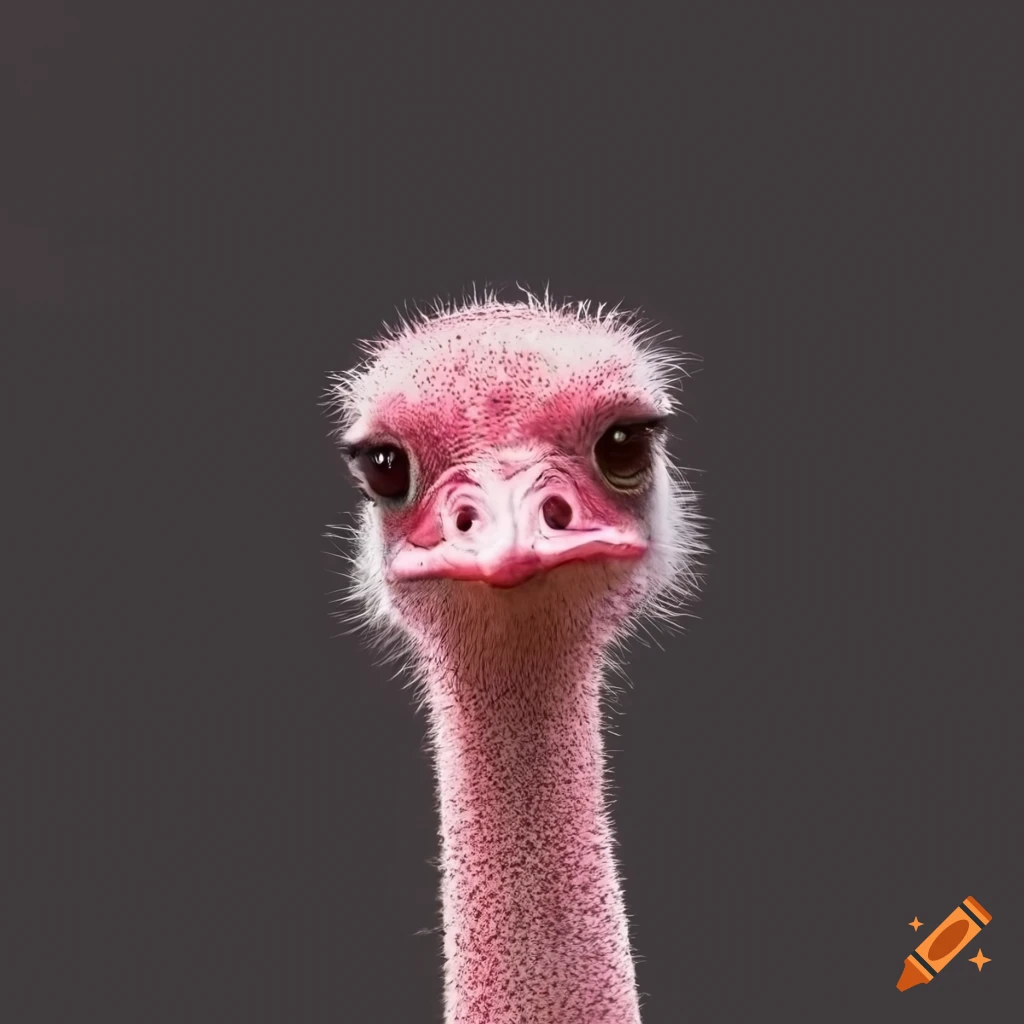 Illustration of an ostrich's face in frontal perspective on Craiyon
