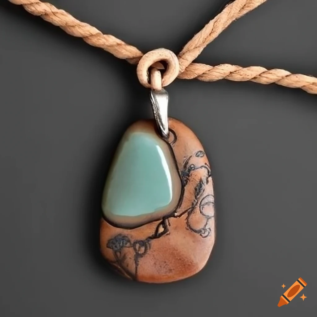 Stone pendant with etching on leather rope on Craiyon