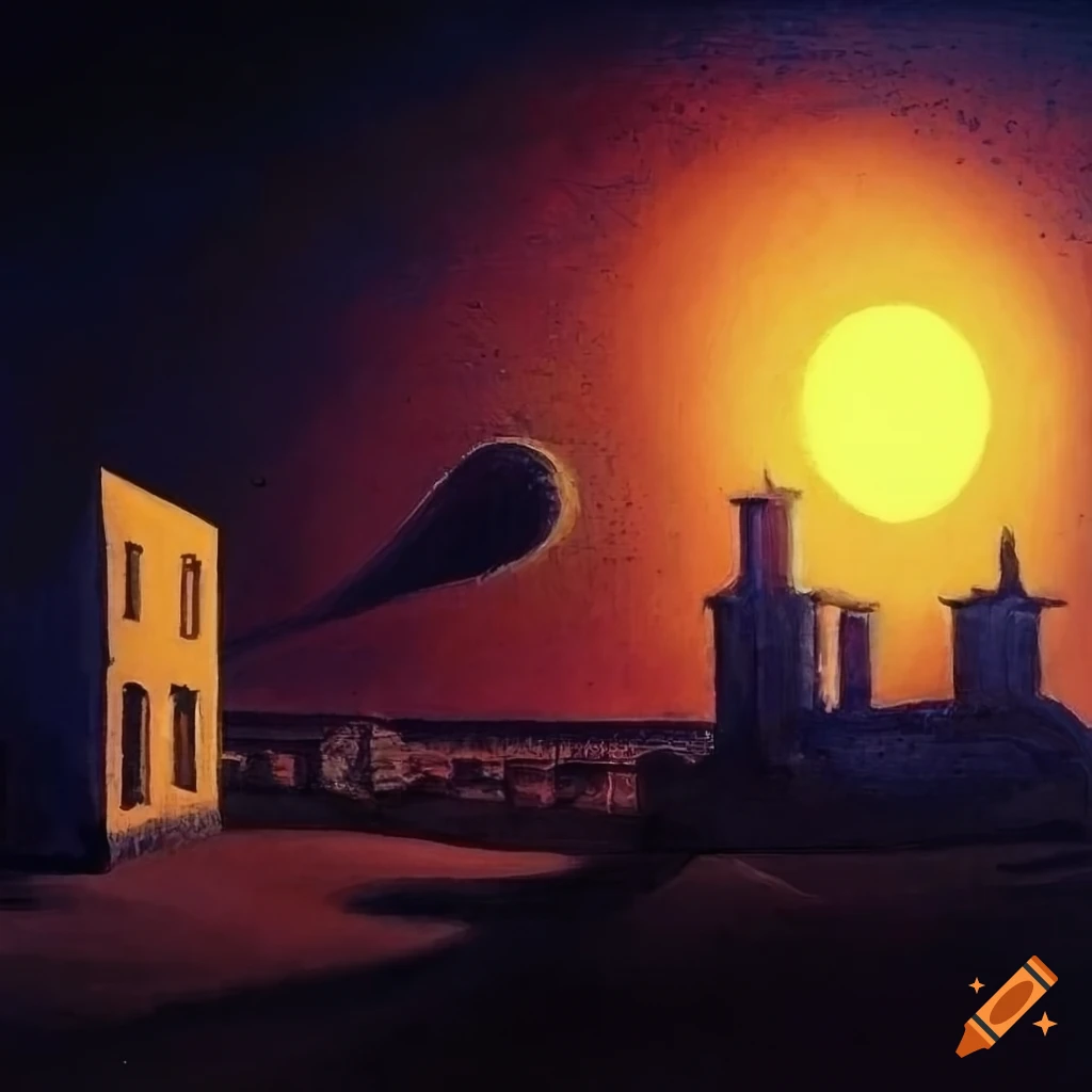 Surrealist painting hans belmer city scene thunder on Craiyon