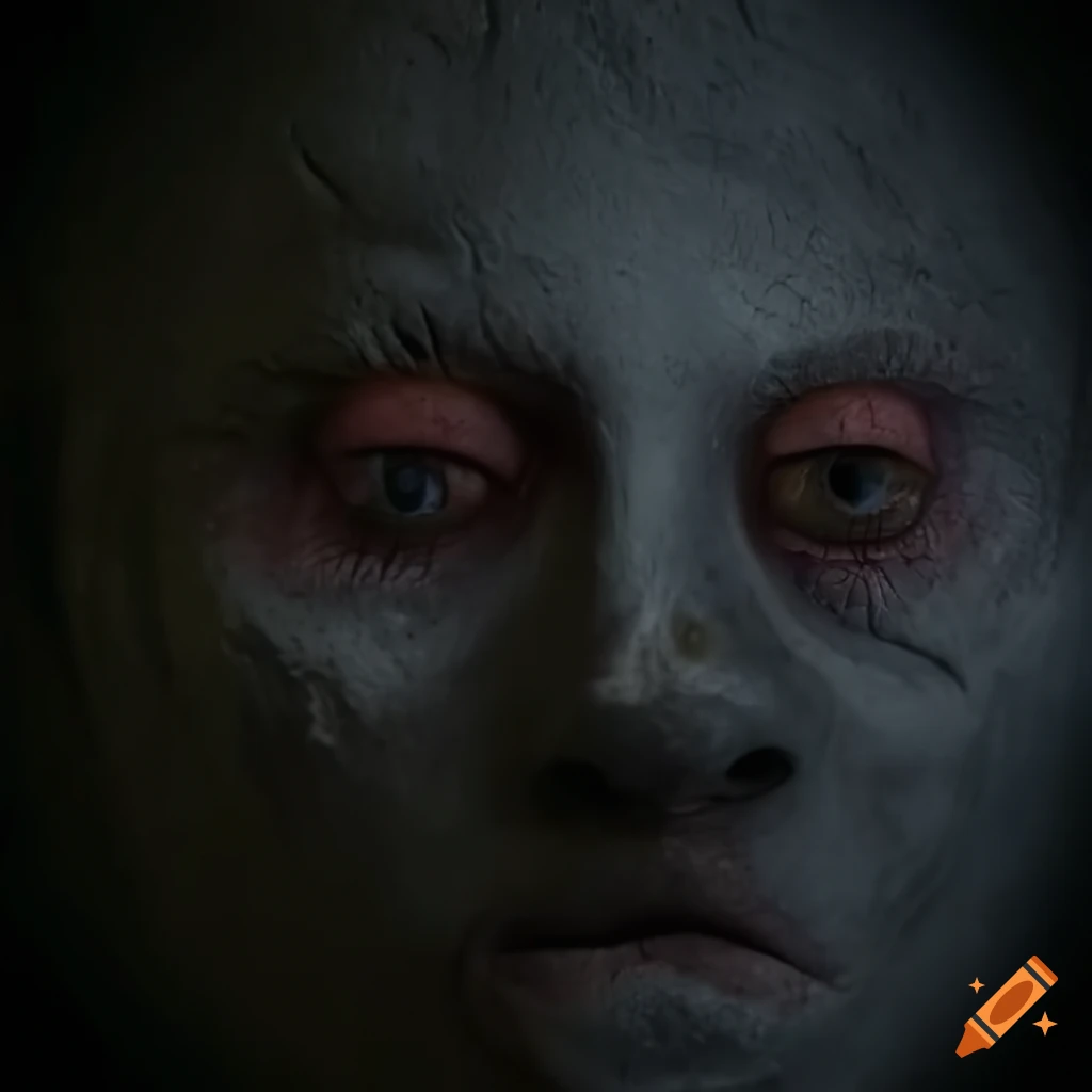 Close up of a creepy stone face in a basement