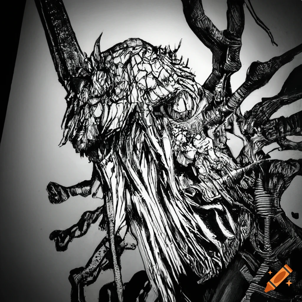 Black and white ink drawing from blame! manga on Craiyon