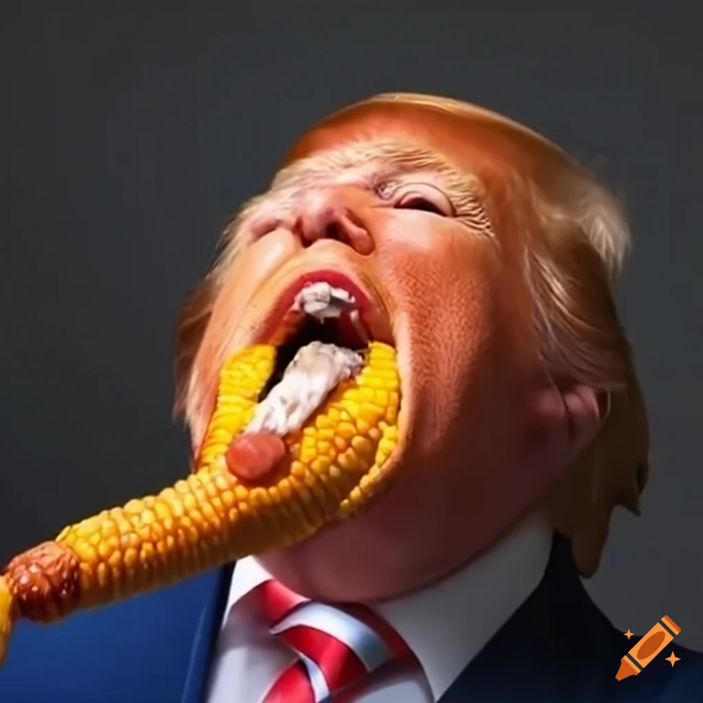 Satirical image of Trump eating corn dogs on an airplane on Craiyon