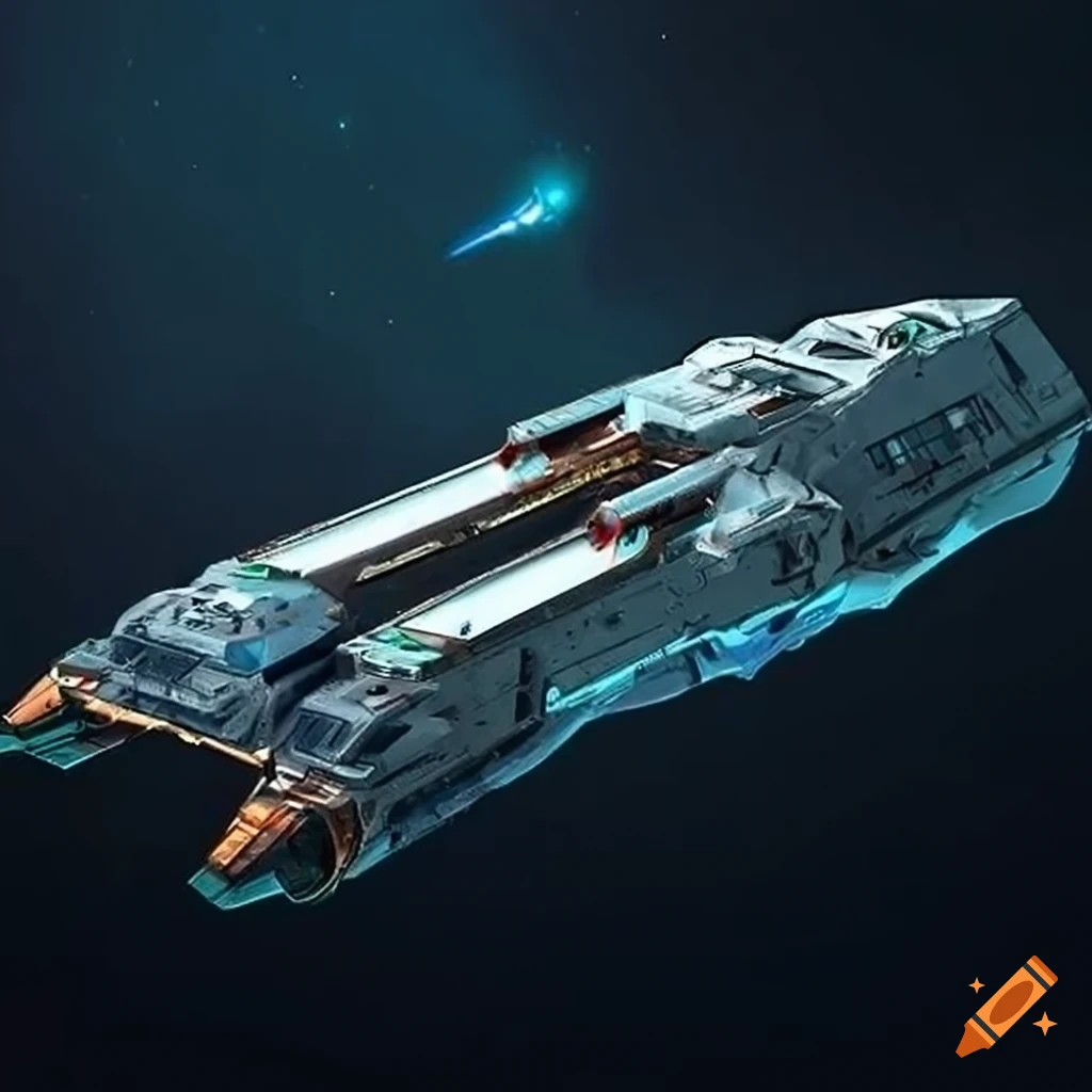 Sleek and angular spaceship in metallic finish on Craiyon