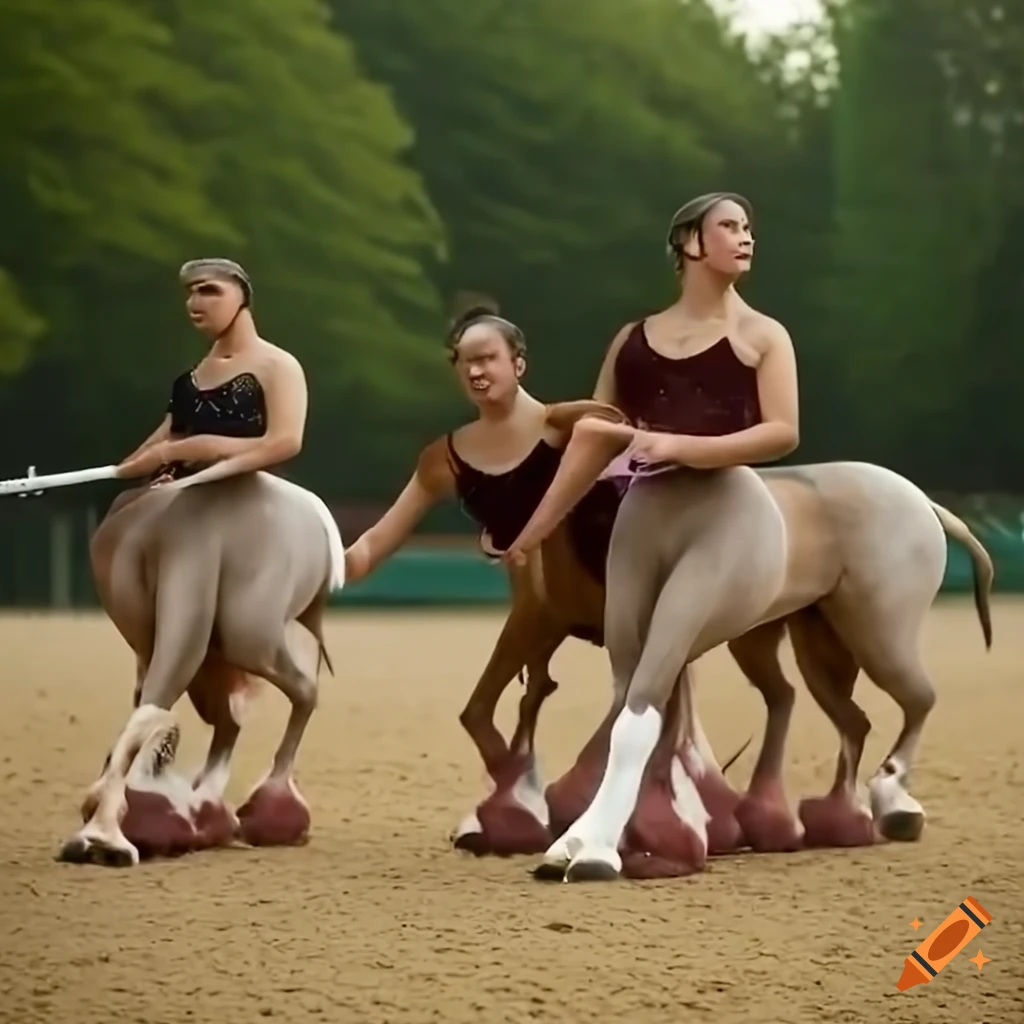 Close-up photo of centaurs competing in equestrian sports on Craiyon