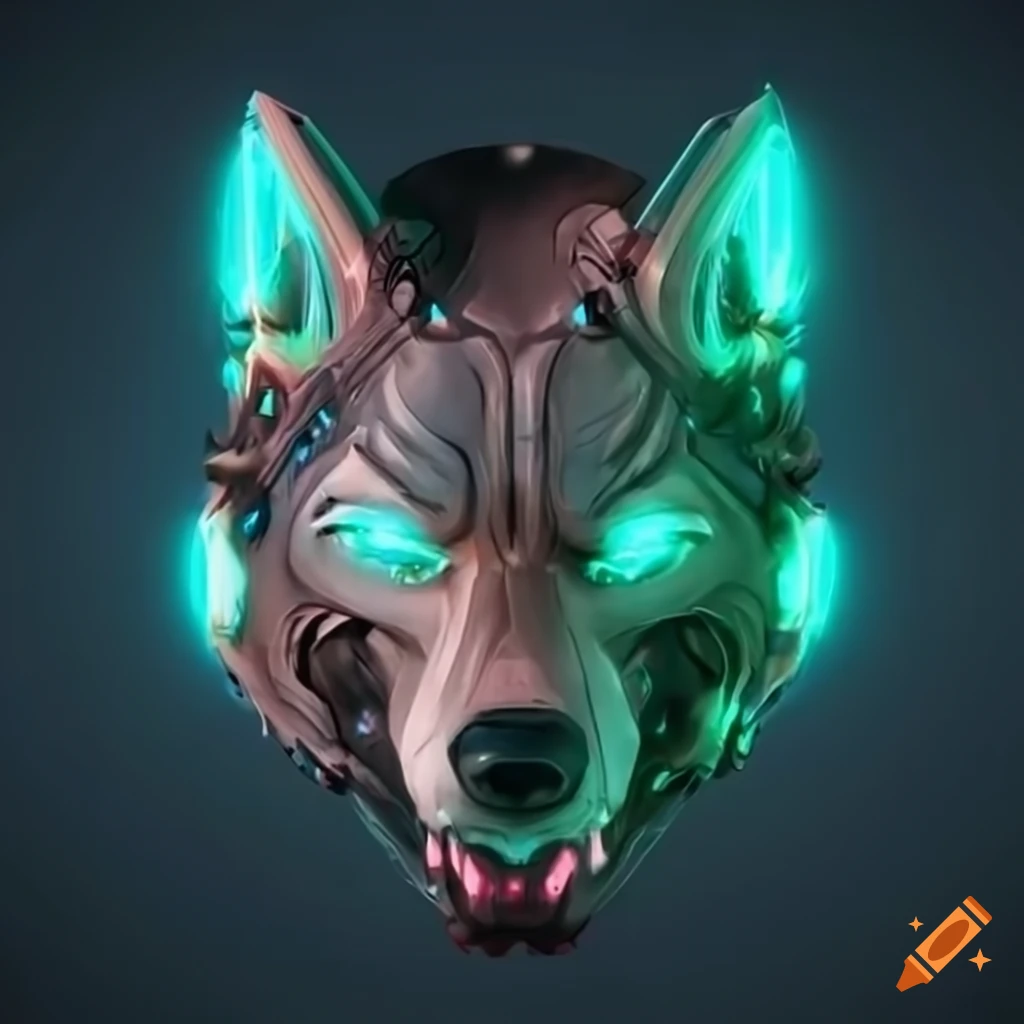 Cybernetic wolf head with glowing eyes on Craiyon