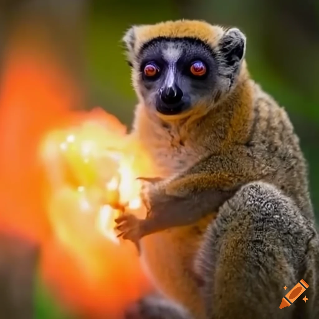 Image of a fiery lemur with army commando gear