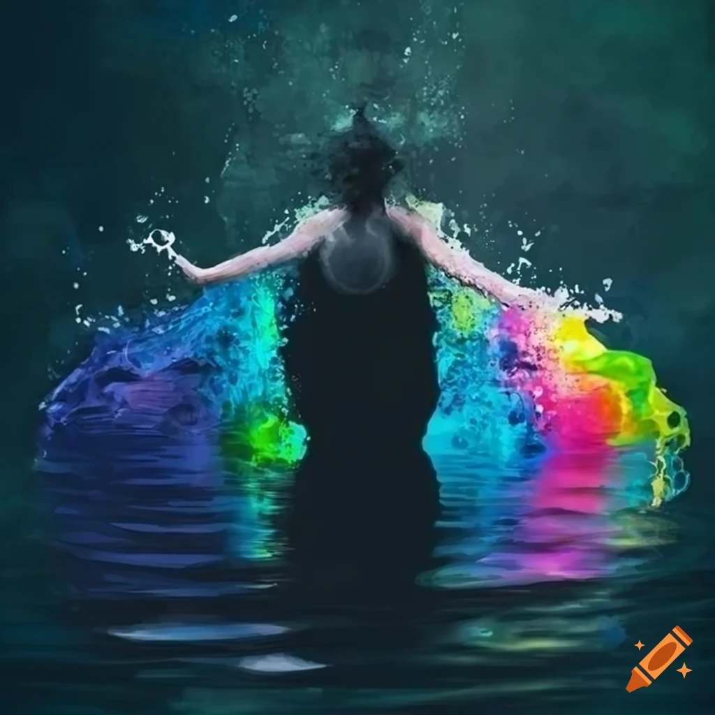 Colorful watercolor painting of a person standing in water on Craiyon