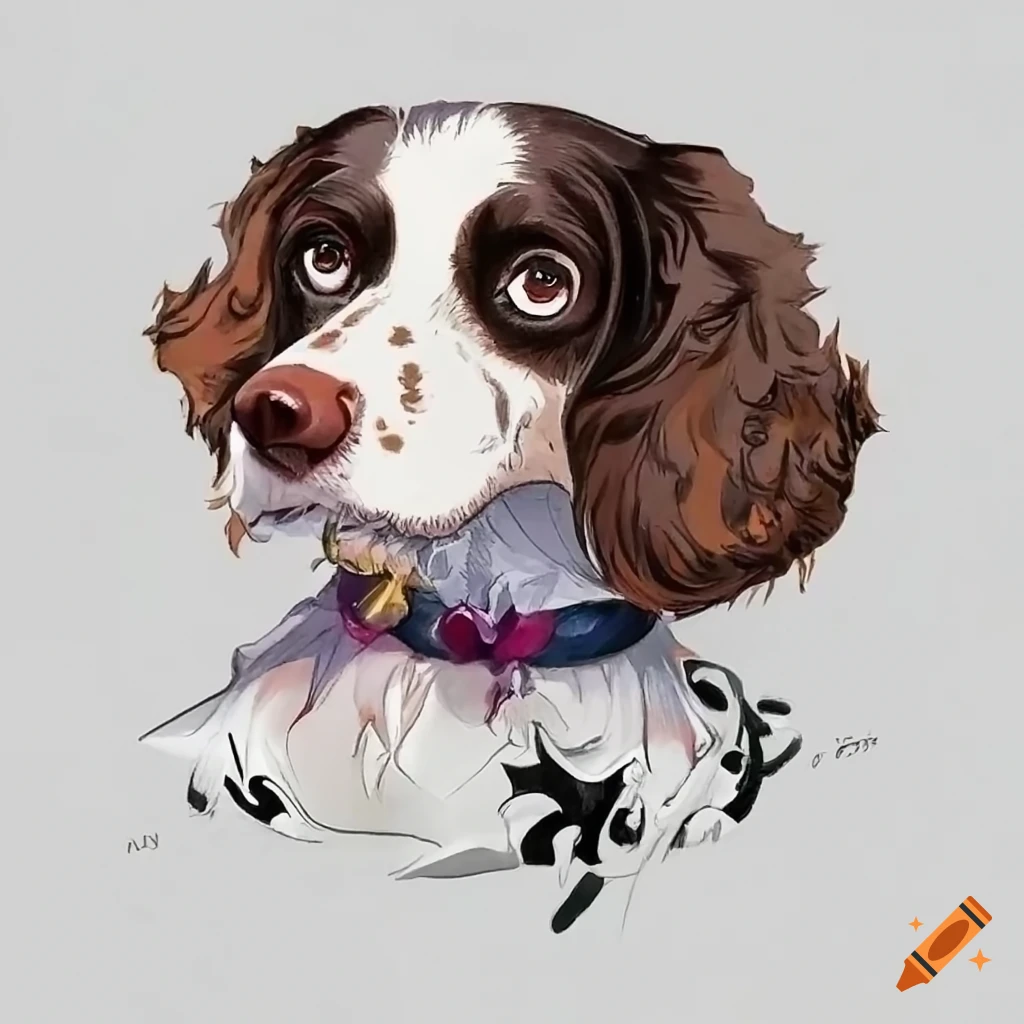 Black and white pencil drawing of a brittany spaniel on Craiyon