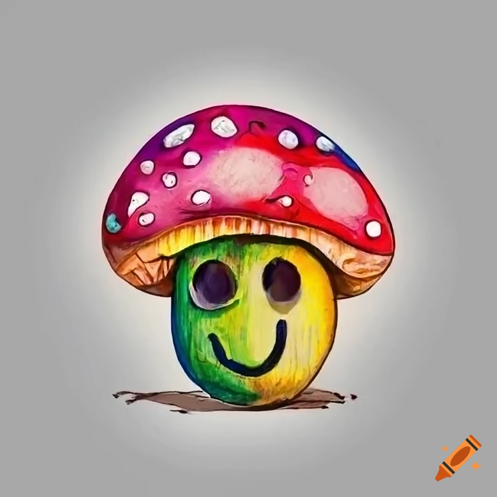Colorful illustration of a smiley face made of mushrooms on Craiyon