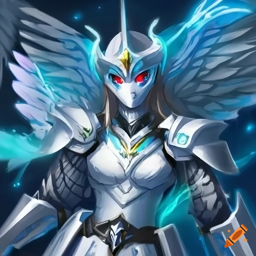 Anime artwork of an angelic white armoured warrior on Craiyon