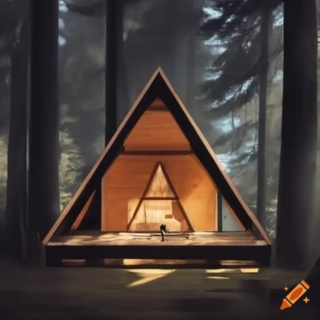 Detailed interior of an a-frame cabin