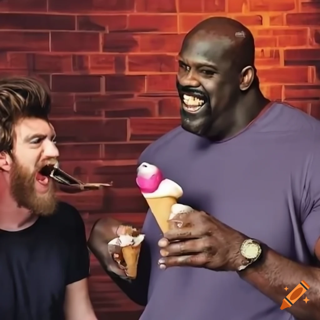 Rhett and Link with Shaq eating ice cream on Craiyon