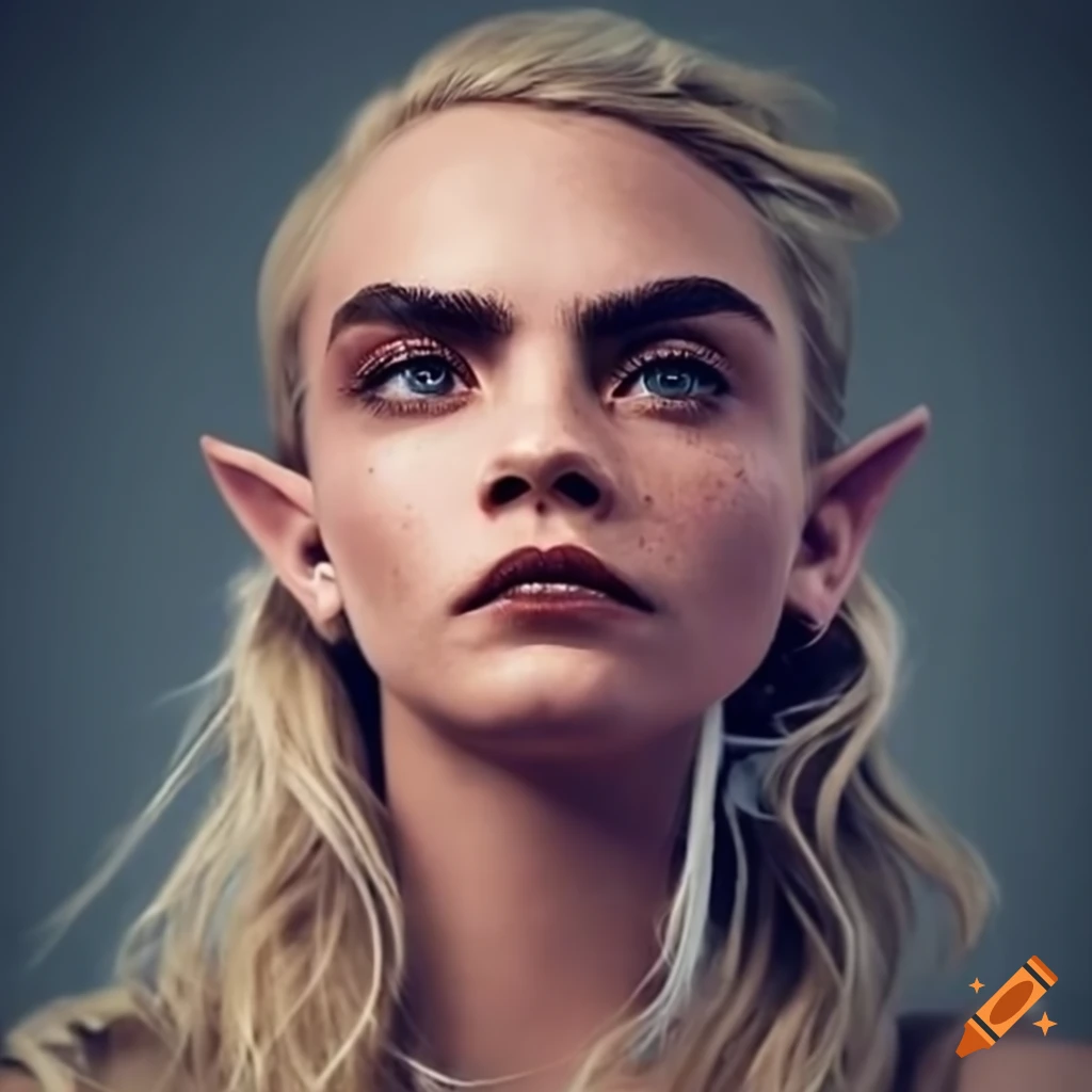 Freckled fantasy elf portrayed by cara delevingne