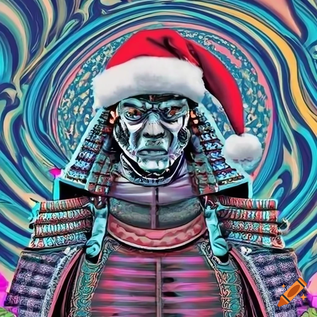 Samurai with a psychedelic background