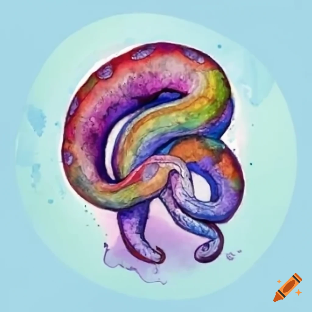 Ball python among water lilies in watercolor style on Craiyon