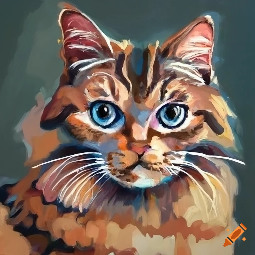 Fluffy brown tabby cat painting on Craiyon