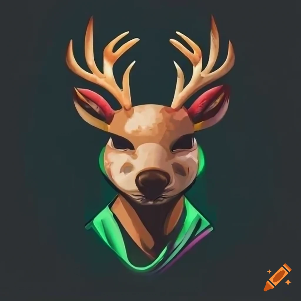 Funny gaming logo with a deer wearing gaming headset on Craiyon