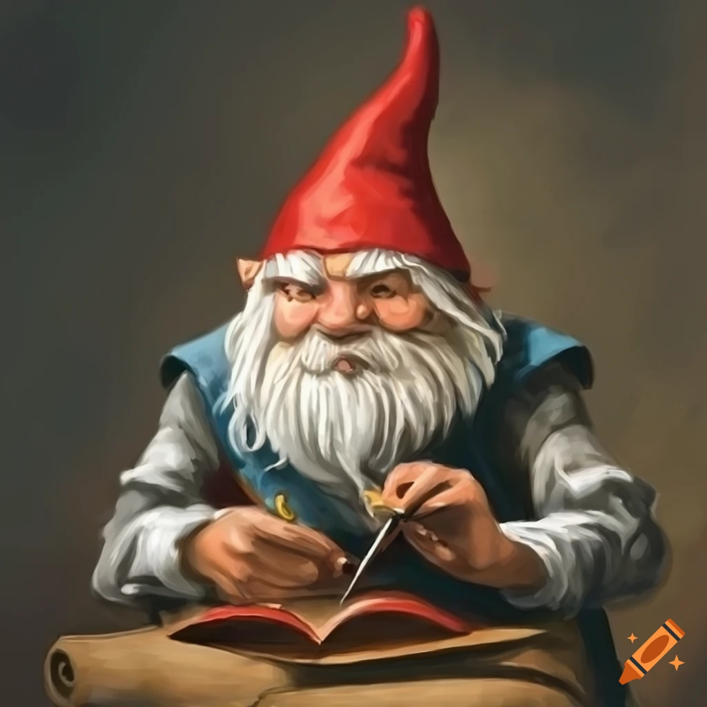 Illustration of a gnome writing on a scroll