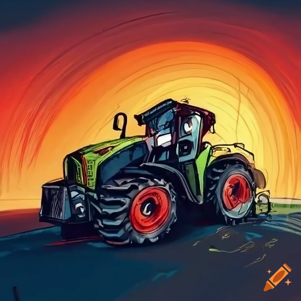 Sleek blueprint with a proudly displayed tractor on Craiyon