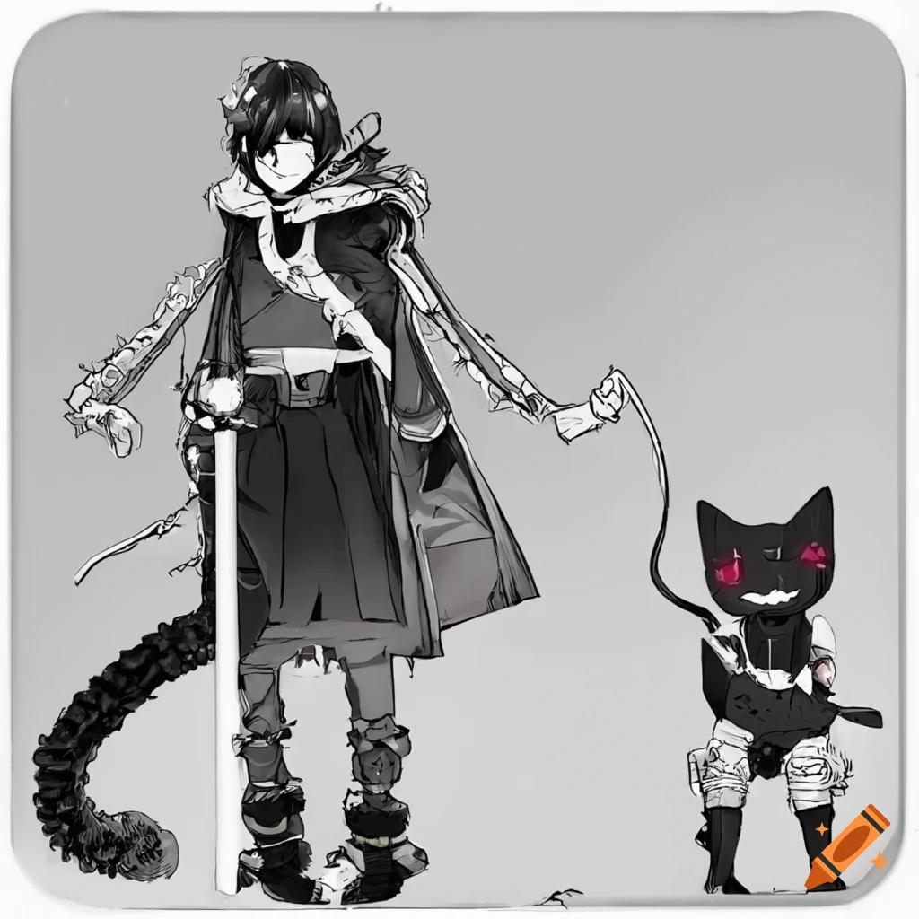 Manga-style illustration of a catboy skiing on Craiyon