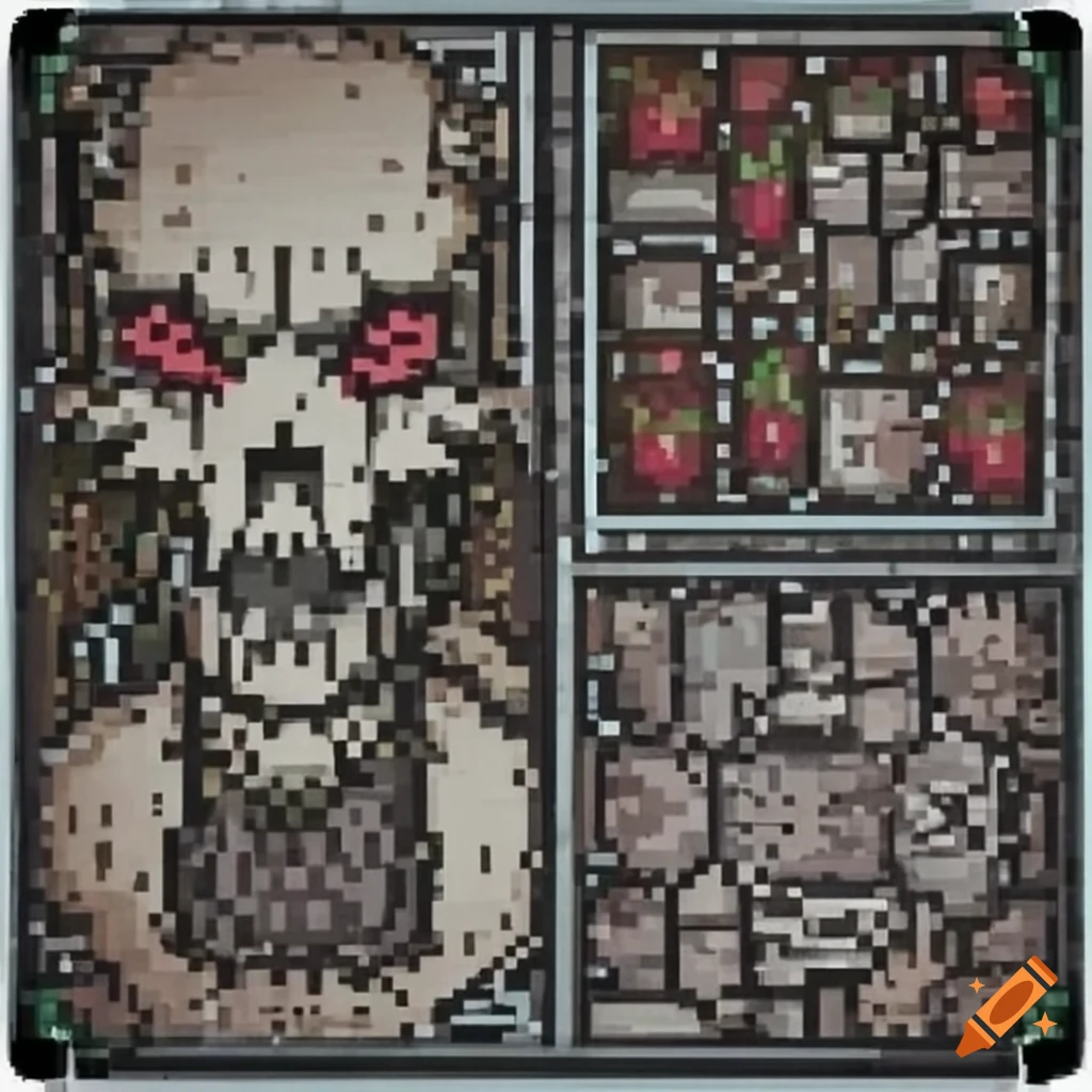 Black and white pixel art of a necromancer in a fantasy game on Craiyon