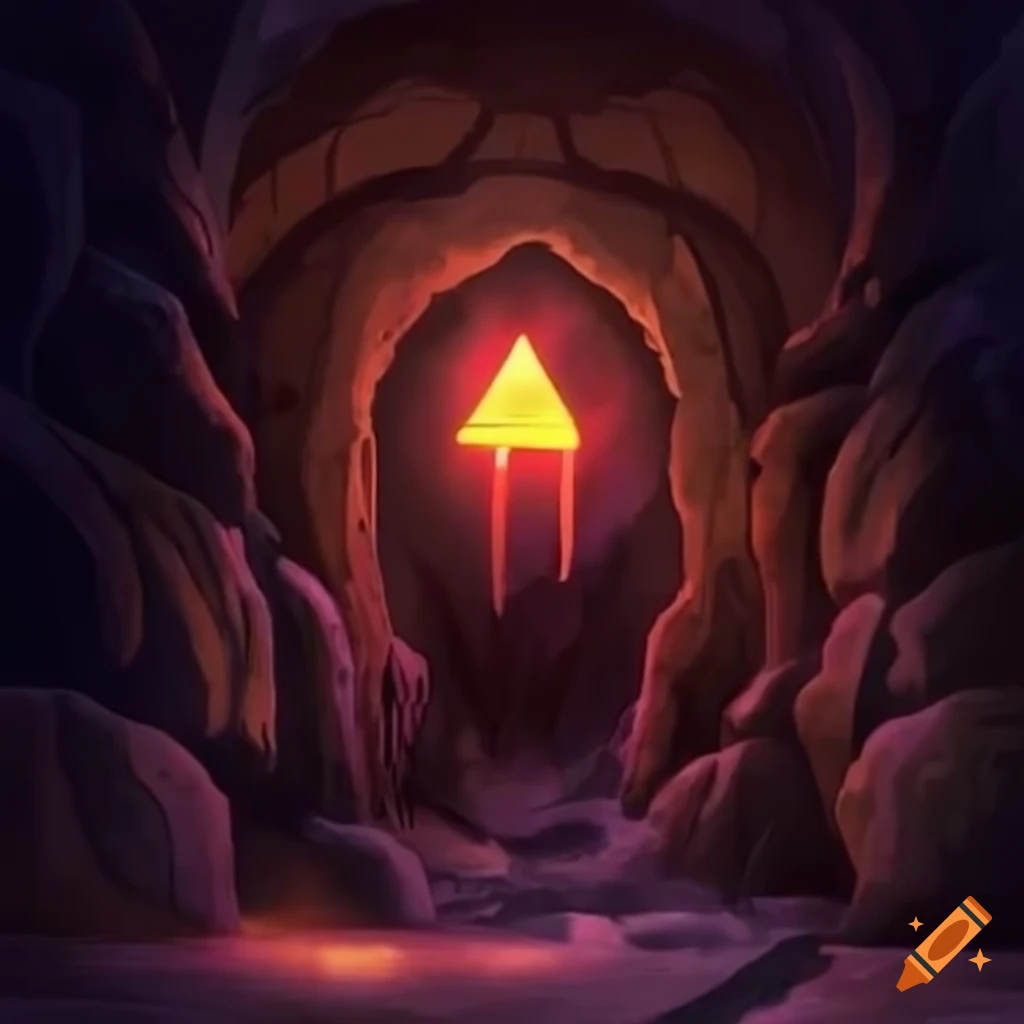 Illustration of a brave knight in a mysterious cave