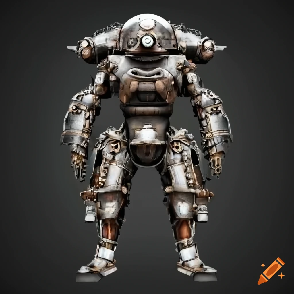 Front view of a medieval magic exoskeleton suit on Craiyon