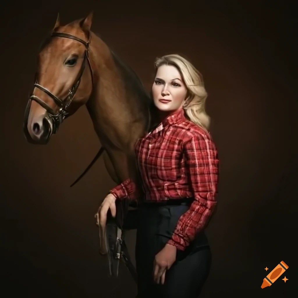 Hyperrealistic photograph of horse-rider Emily Bett Rickards on Craiyon