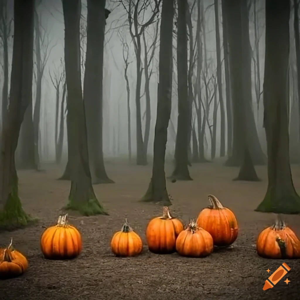 Creepy forest with pumpkins on Craiyon