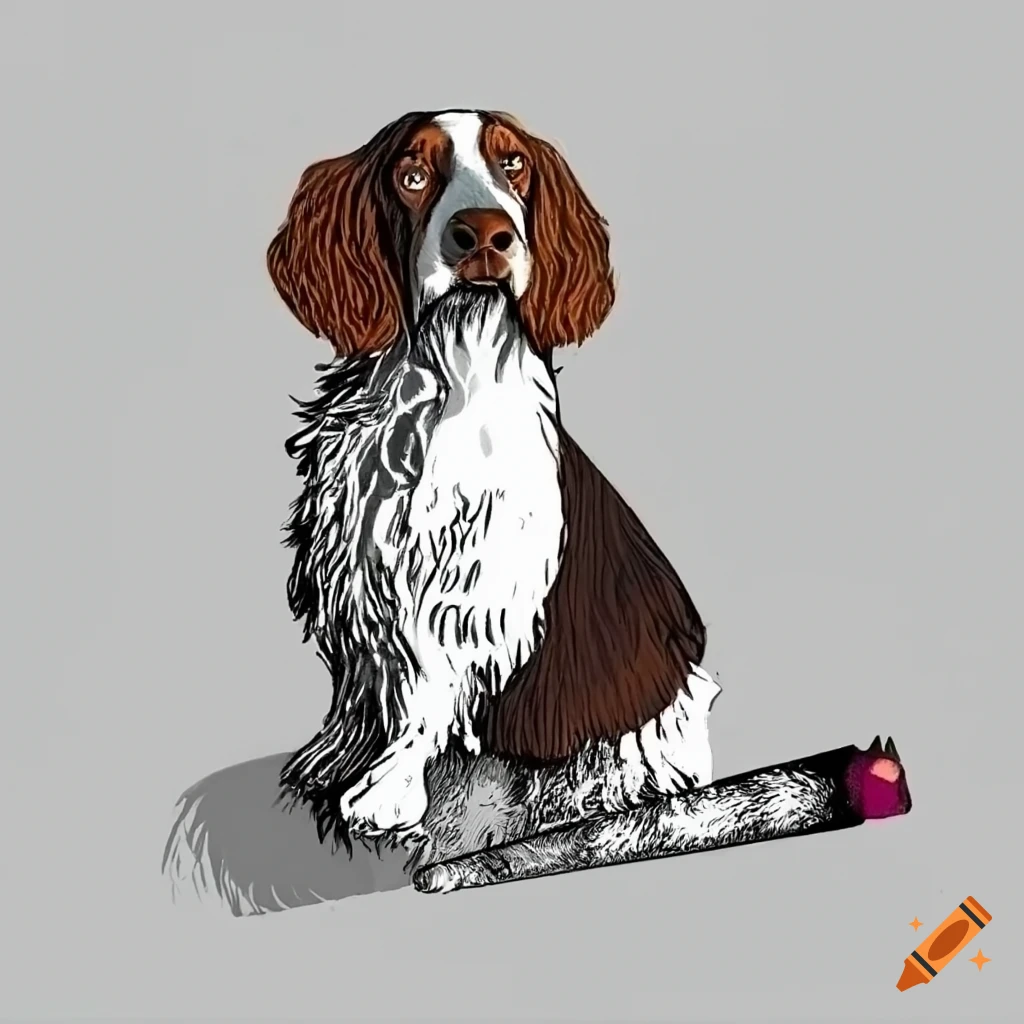 Black and white pencil drawing of a sitting brittany spaniel on Craiyon