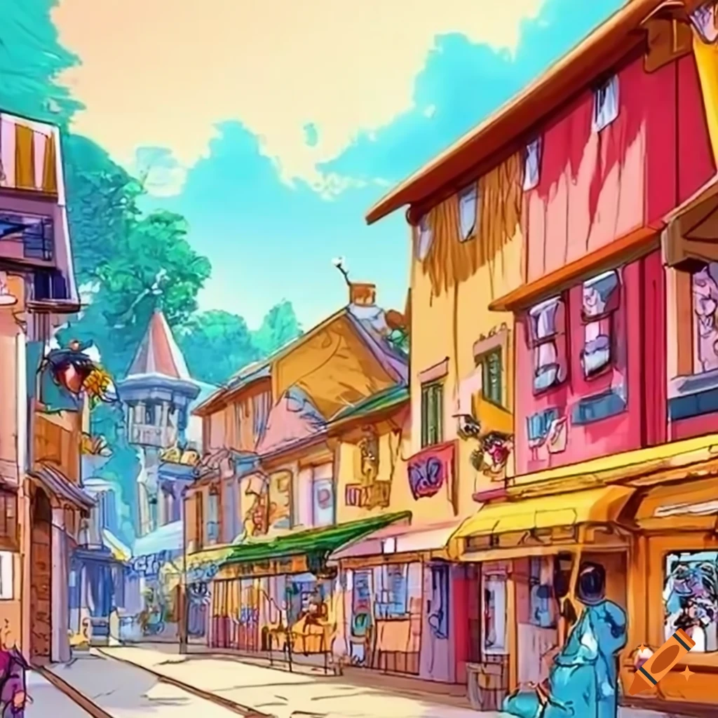 Flea market in a pokémon town with various anime references on Craiyon